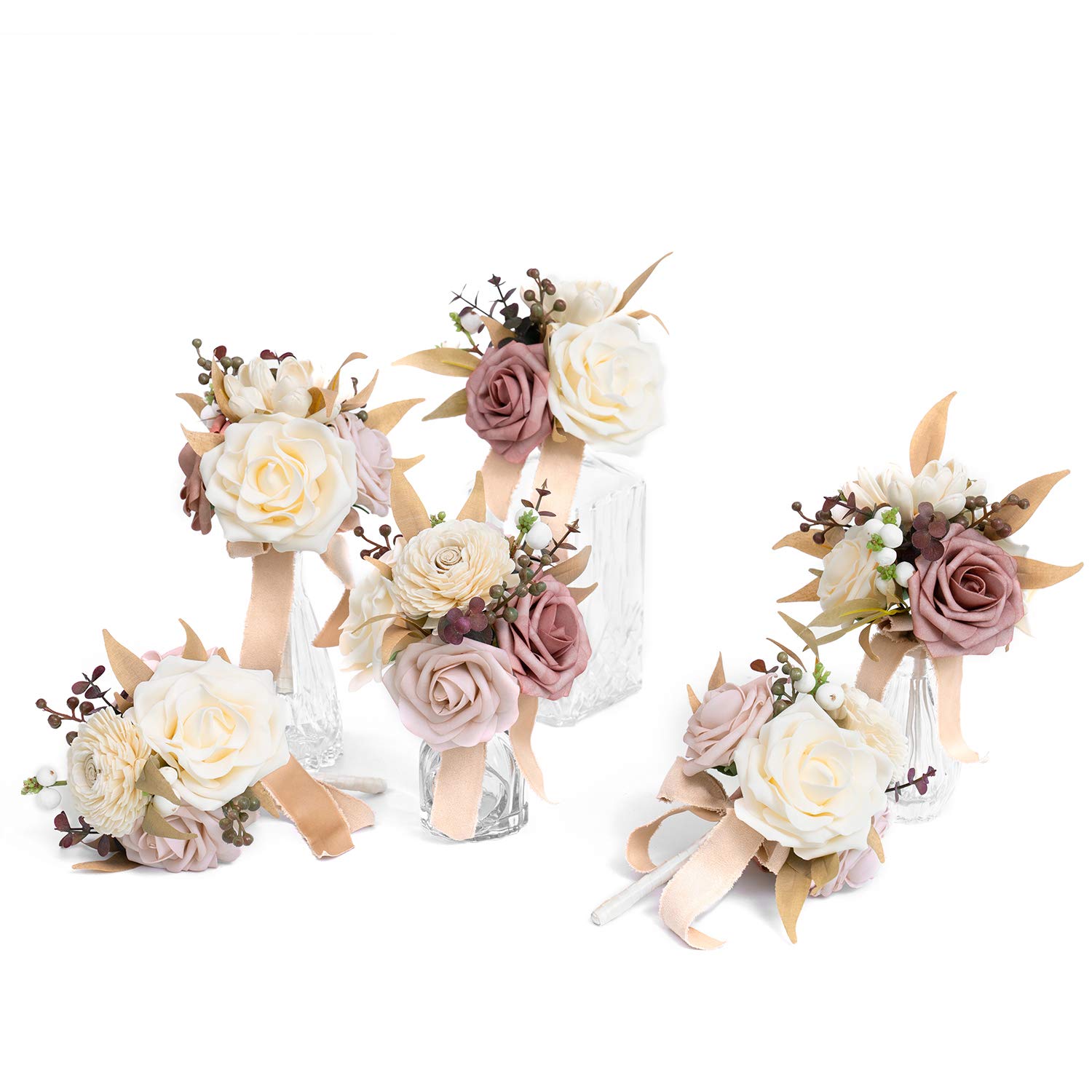 Ling's Moment Ivory Wedding Table Centerpieces Boho Mini Bridesmaid Bouquets Set of 6 Floral Centerpieces for Wedding Reception Table Decorations (Neutral Dusty Rose)