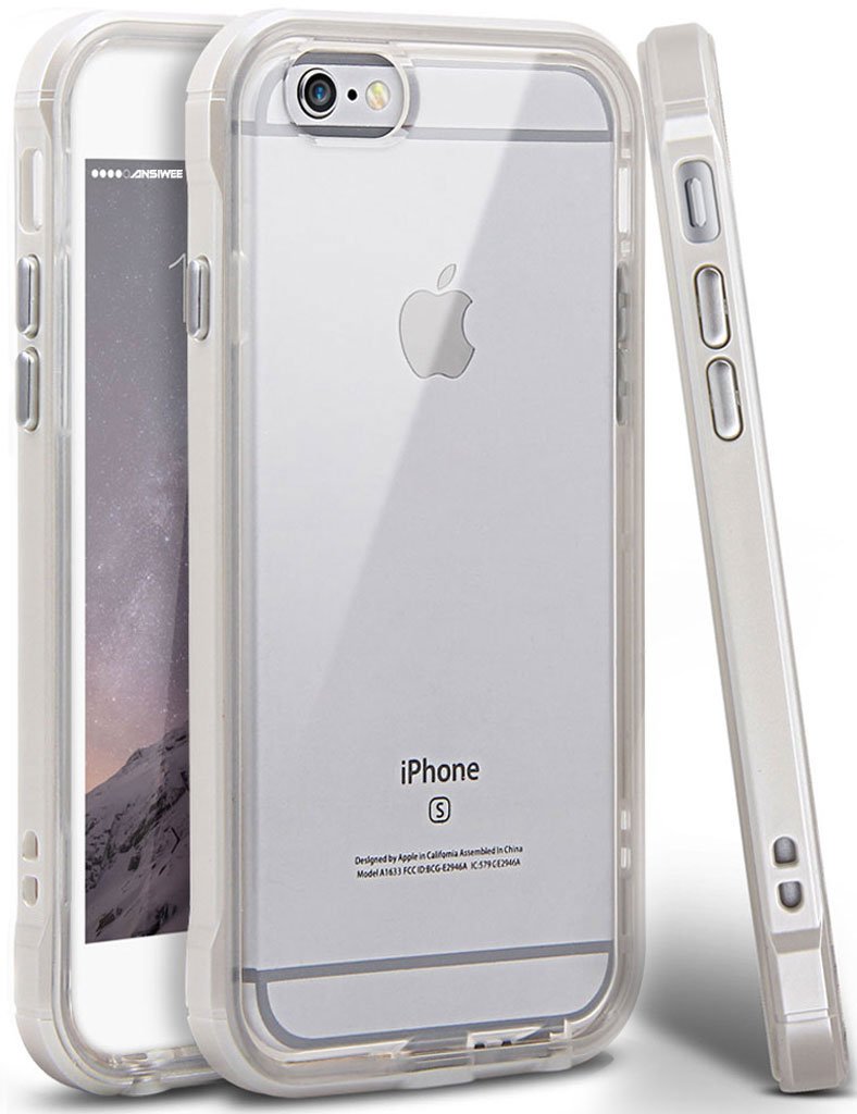 iPhone 6 Case, iPhone 6s Case, Ansiwee Reinforced PC Frame Crystal Durable Shock-Absorption Flexible Soft Rubber TPU Bumper Hybrid Protective Case for Apple iPhone 6/6s 4.7inch (Pearl White)