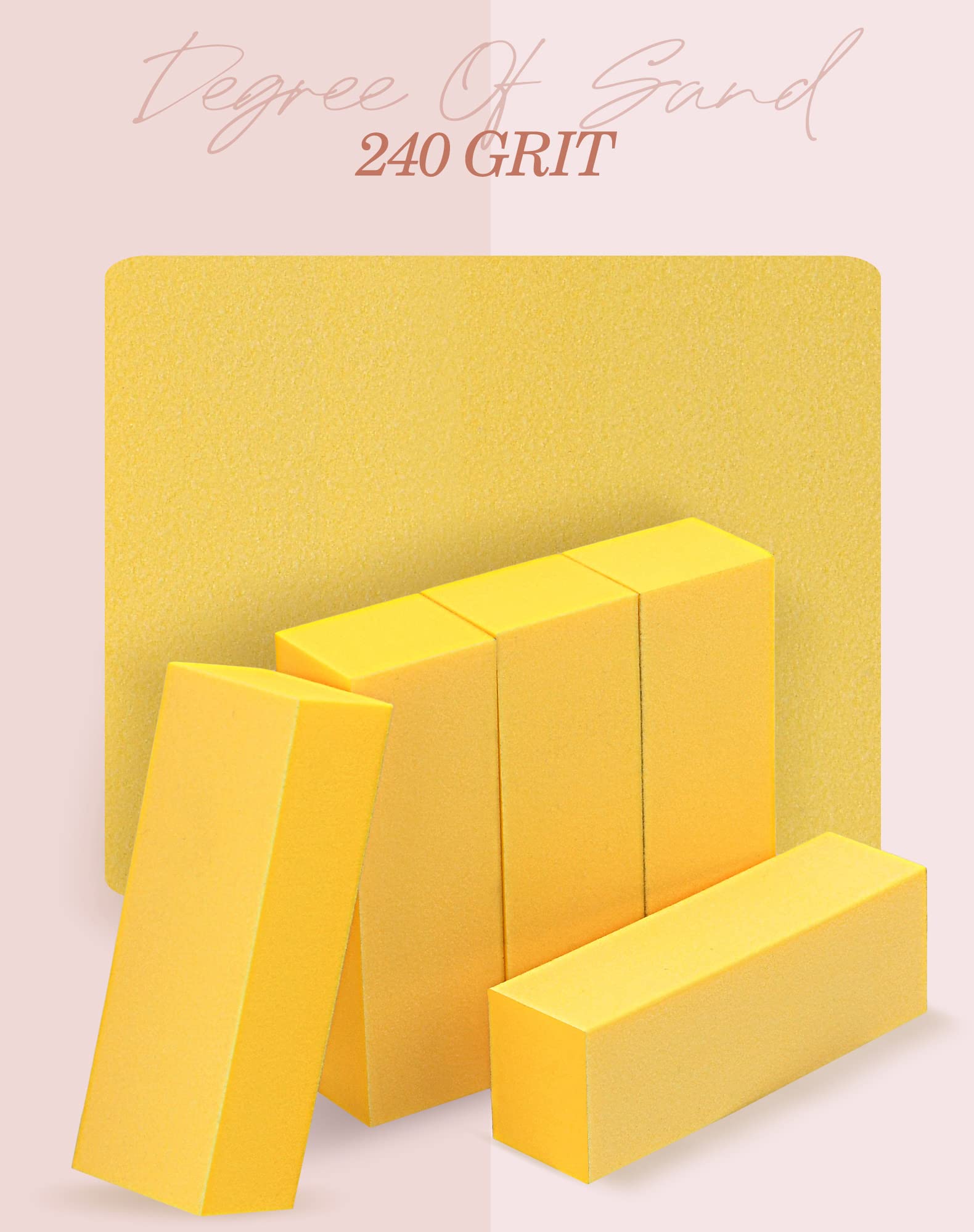 Maryton Nail Buffer Fine Grit Finishing Block, 240 Grit Professional Yellow Buffing Blocks for Natural Nails - Buff Nails Prior to Application of Gel Polish, Nail Lacquer, 5 Count