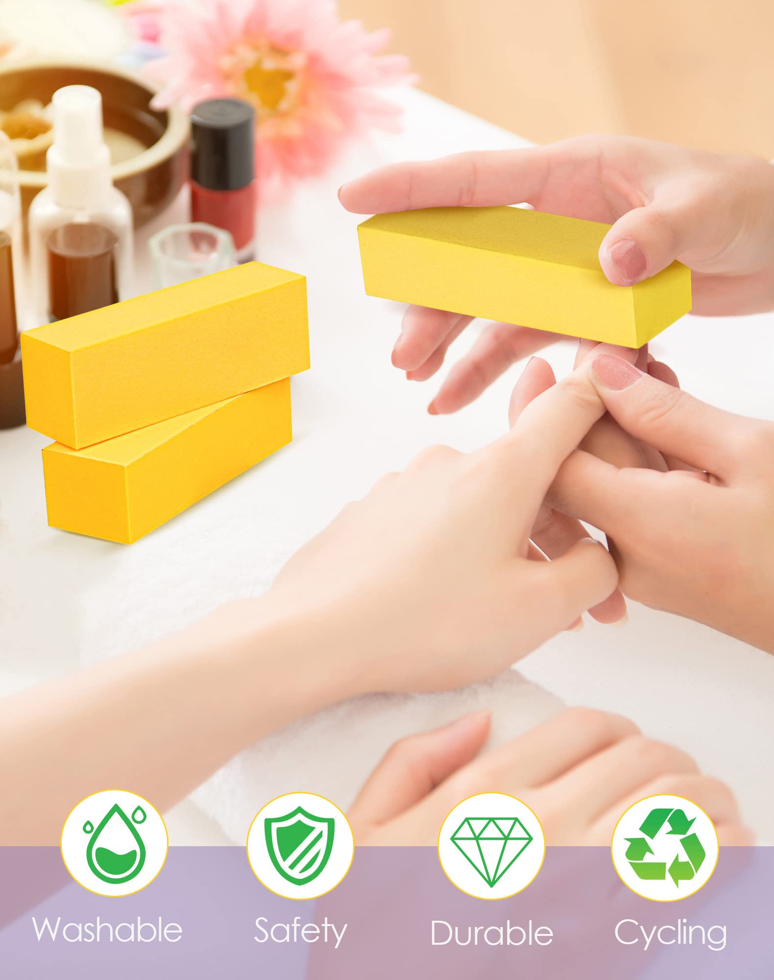 Maryton Nail Buffer Fine Grit Finishing Block, 240 Grit Professional Yellow Buffing Blocks for Natural Nails - Buff Nails Prior to Application of Gel Polish, Nail Lacquer, 5 Count
