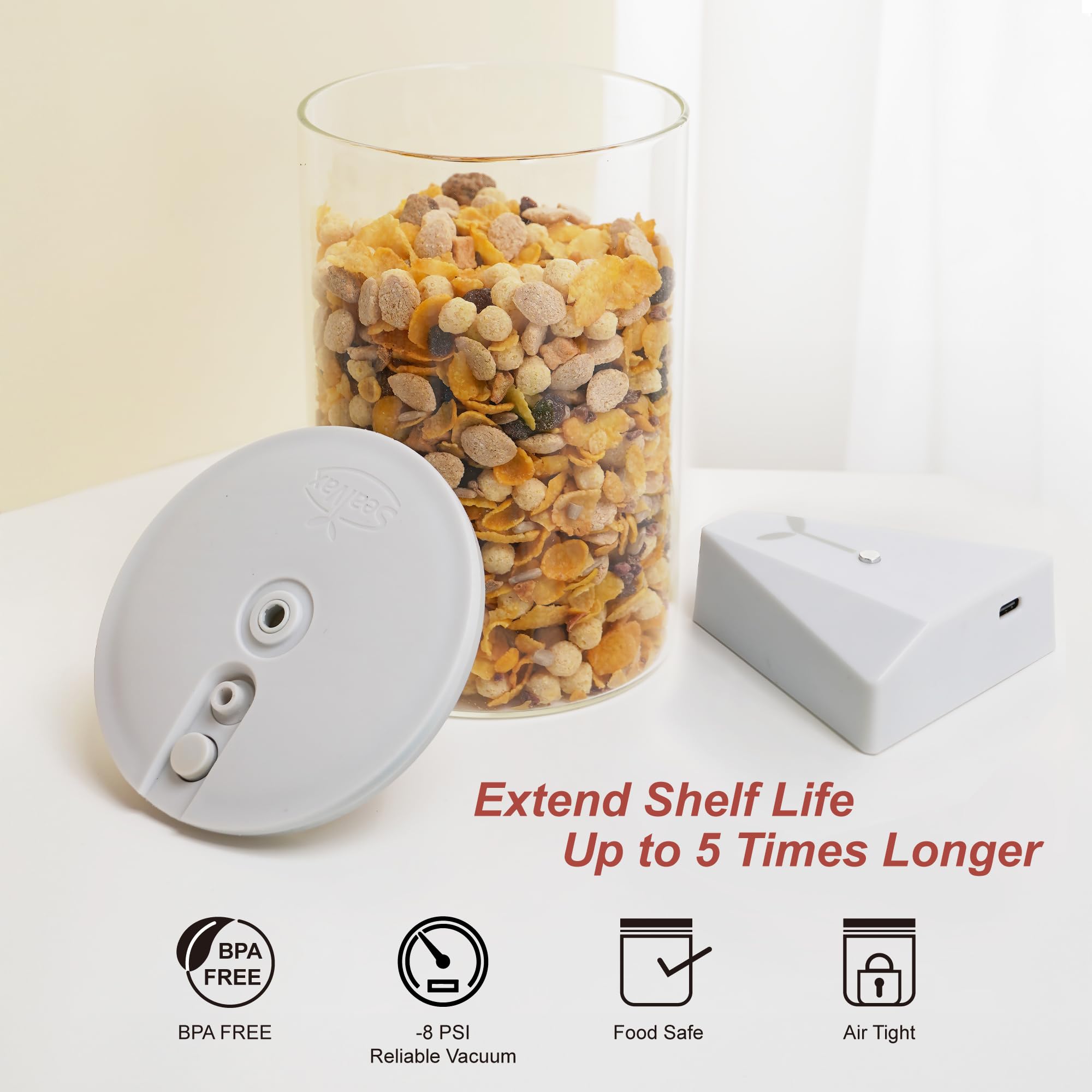 SealVax®Coffee Vacuum Canister- Vacuum Canister Coffee, Airtight Round Glass Storage Containers. Voyd vacuum canister, size large x 1 pcs + small x 1 pcs with vacuum sealer.