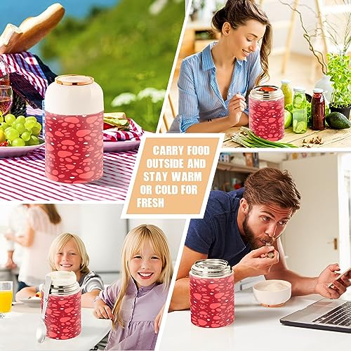 CUPADA Cats Dogs Paw Print Food Jar for Hot and Cold, Insulated Food Jars Vacuum 17OZ with Folding Spoon for Work Trip Picnic Camping
