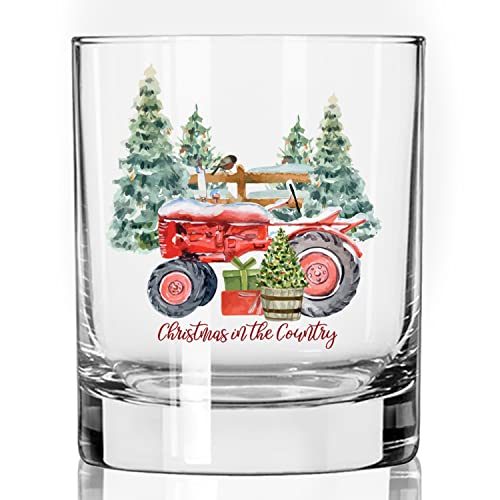 Toasted Tales Merry Christmas Tractor Christmas Drinking Glasses | 11 oz Bourbon Whiskey Rock Glass | Novelty Christmas Whiskey Tasting Glasses | Christmas Home Décor Accessory | Holiday Glassware