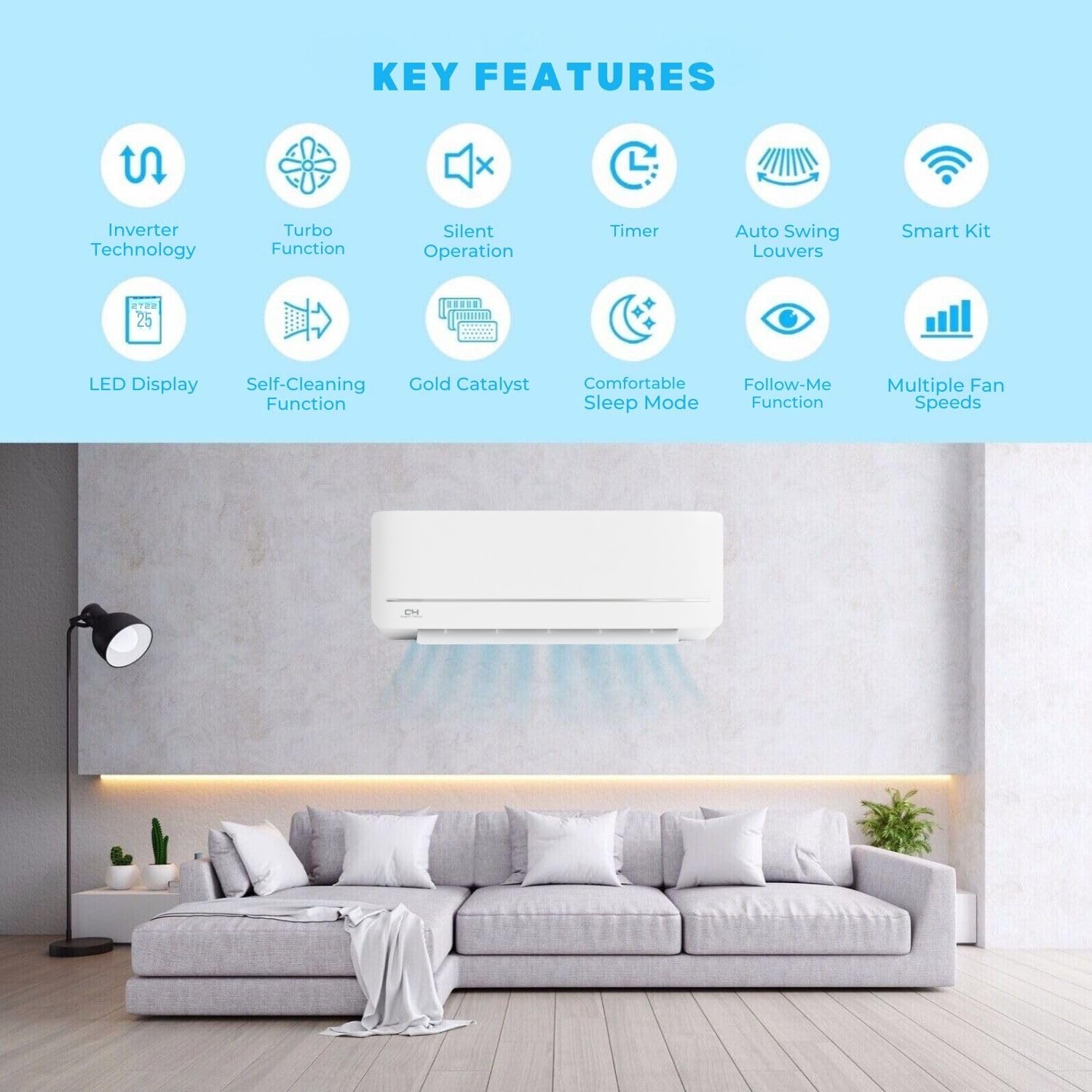 Cooper & Hunter MIA Series, Mini Split Air Conditioner and Heater, 6,000 BTU, 115V, 21.5 SEER2, Wall Mount Ductless Inverter Heat Pump System, Including 16ft Installation kit