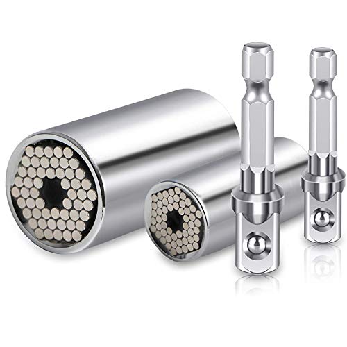 Stocking Stuffers Universal Socket-Multi-function Tools Socket Set,Power Drill Adapter, Steel Super Universal Socket Grip Gadgets for Men,Husband,Boyfriend 1/4- 3/4 (7mm-19mm) & 5/32"-1/2"(4mm-13mm)