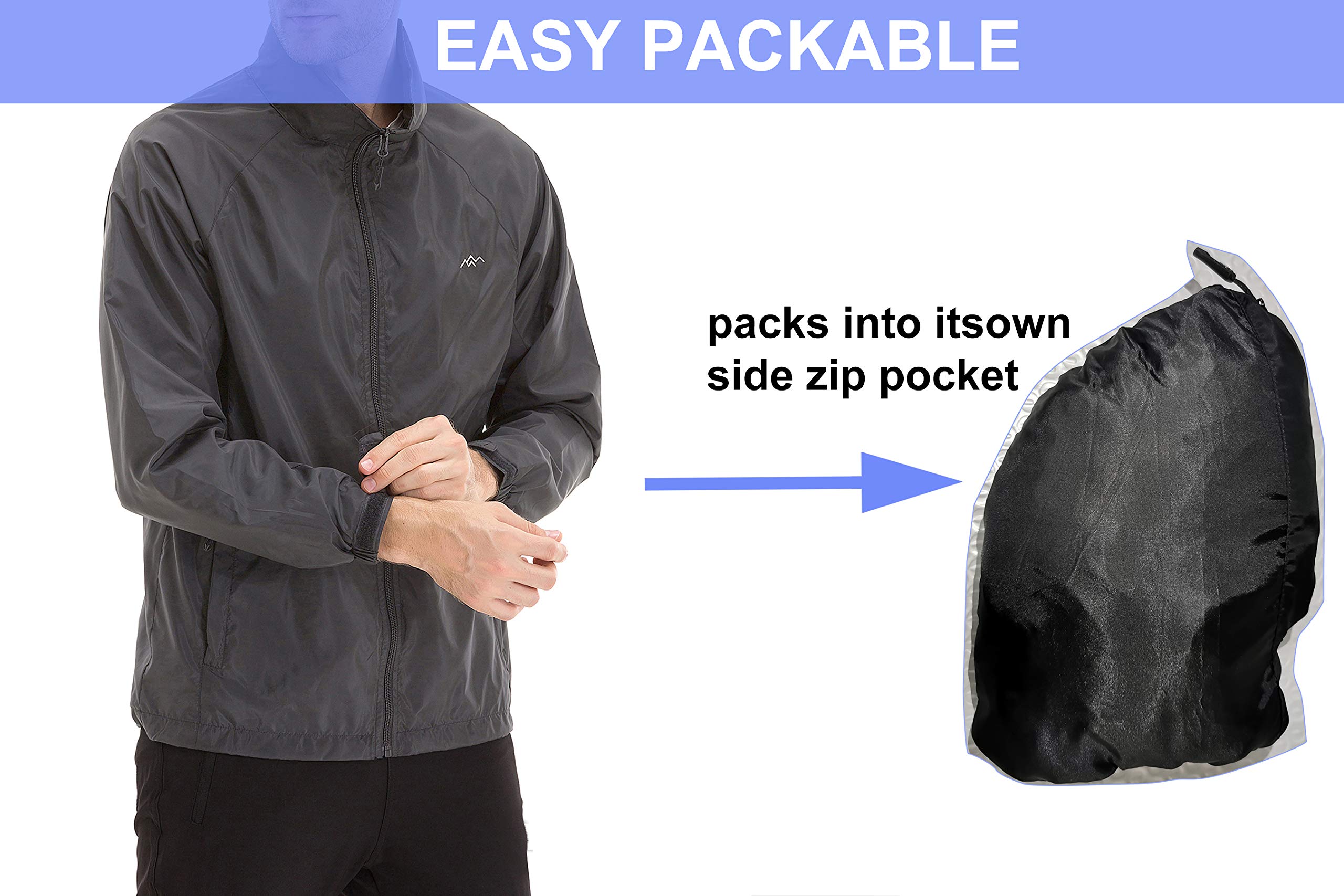 TRAILSIDE SUPPLY CO. Mens Windbreaker Jackets Lightweight Packable Jacket,Windproof and Dustproof Dark grey size 3XL