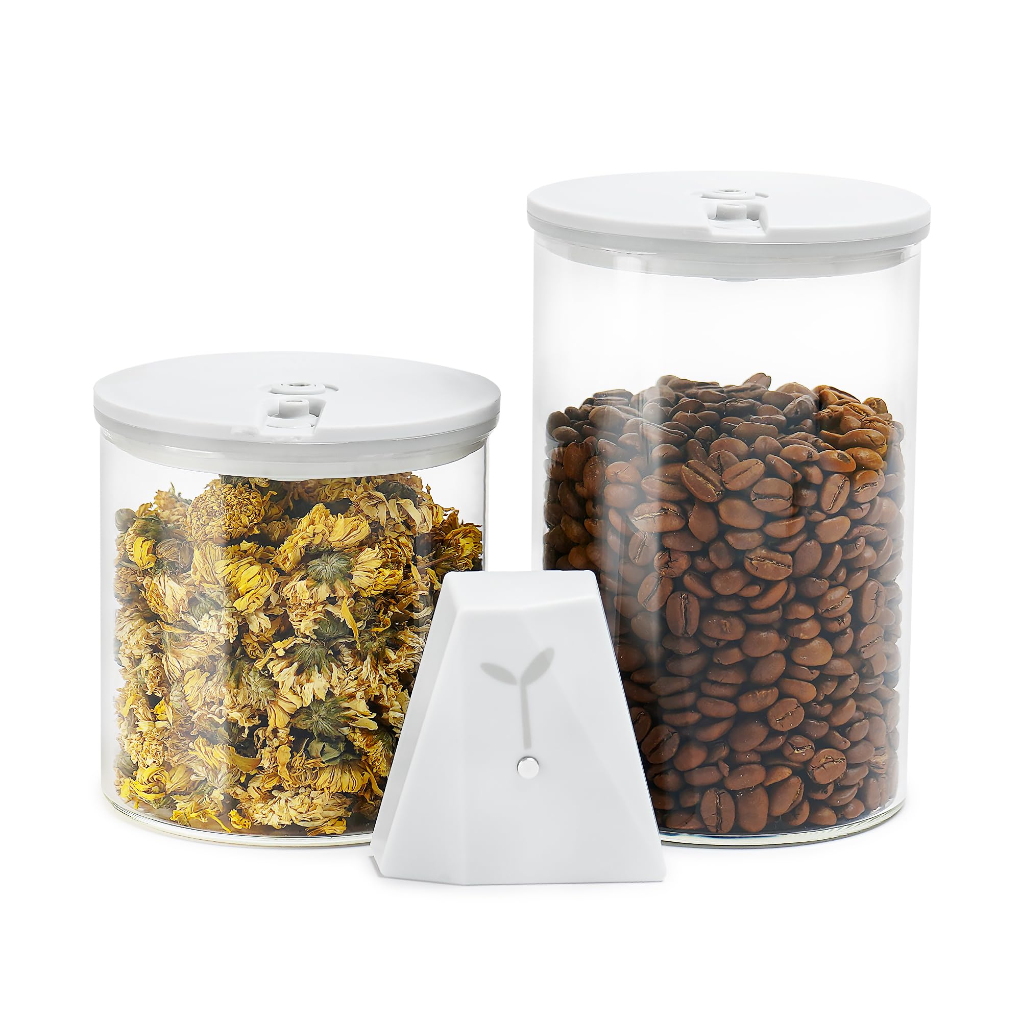 SealVax®Coffee Vacuum Canister- Vacuum Canister Coffee, Airtight Round Glass Storage Containers. Voyd vacuum canister, size large x 1 pcs + small x 1 pcs with vacuum sealer.