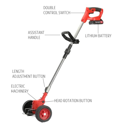 Hesitroad Electric Lawn Mower, Multifunctional Rechargeable Weed Eater Telescopic Rod D-Shaped Handle Grass String Trimmer Cordless Lightweight Bush Cutter for Garden 24V 2000mAh Battery Supply Red
