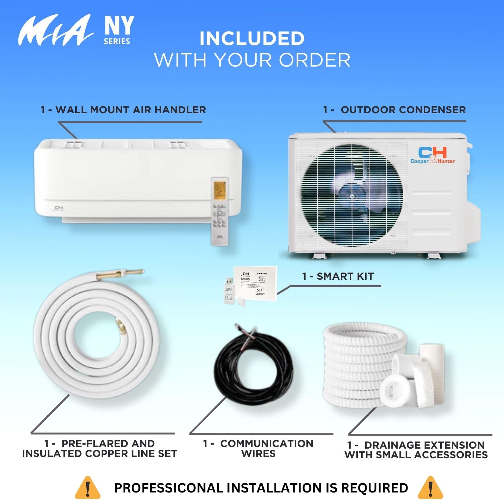 Cooper & Hunter MIA Series, Mini Split Air Conditioner and Heater, 6,000 BTU, 115V, 21.5 SEER2, Wall Mount Ductless Inverter Heat Pump System, Including 16ft Installation kit