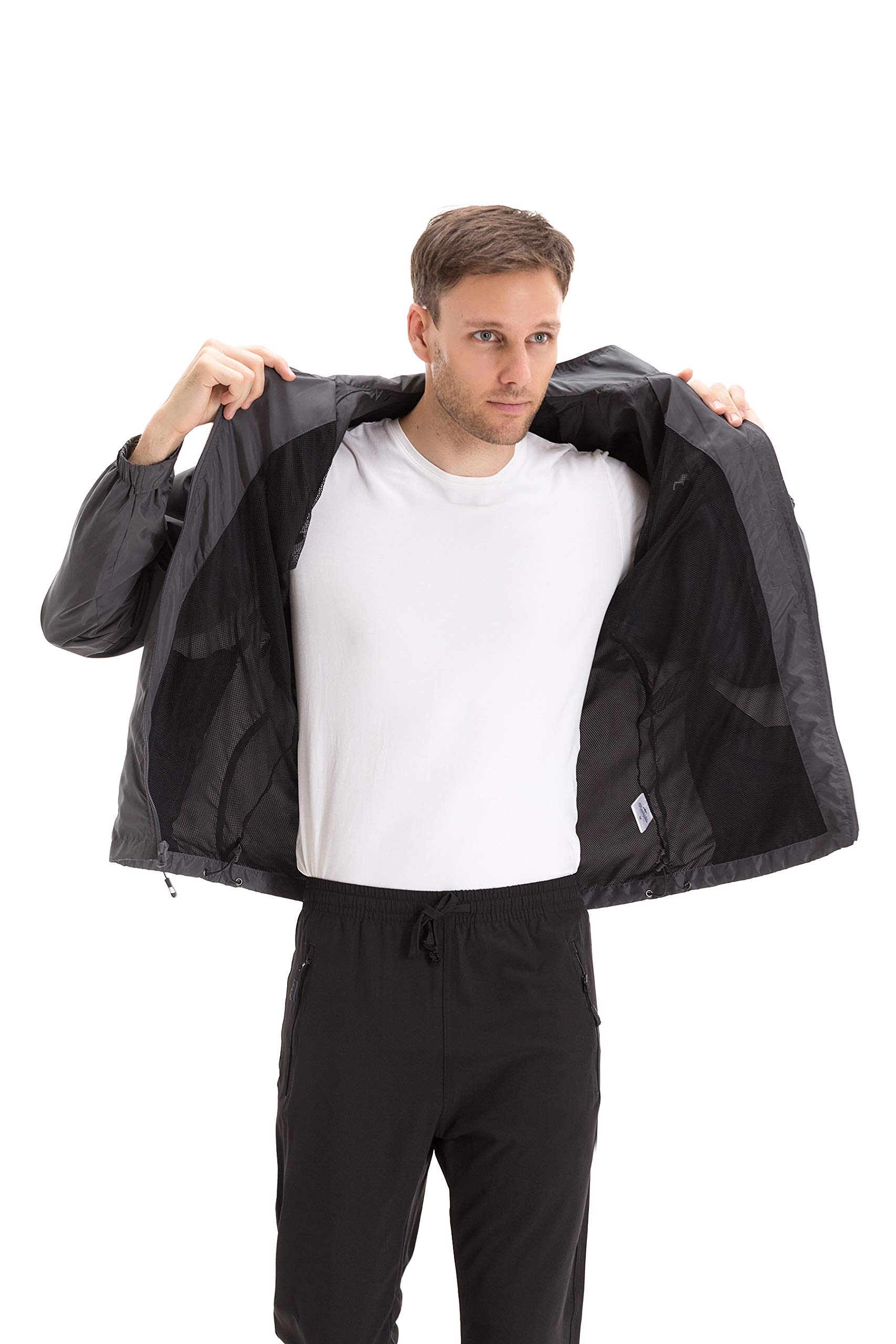 TRAILSIDE SUPPLY CO. Mens Windbreaker Jackets Lightweight Packable Jacket,Windproof and Dustproof Dark grey size 3XL