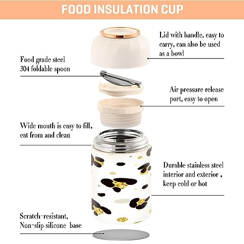CUPADA Shining Leopard Food Jar for Hot and Cold, Bling Pattern Insulated Food Jars Vacuum 17OZ with Folding Spoon for Work Trip Picnic Camping
