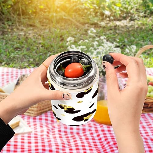 CUPADA Shining Leopard Food Jar for Hot and Cold, Bling Pattern Insulated Food Jars Vacuum 17OZ with Folding Spoon for Work Trip Picnic Camping