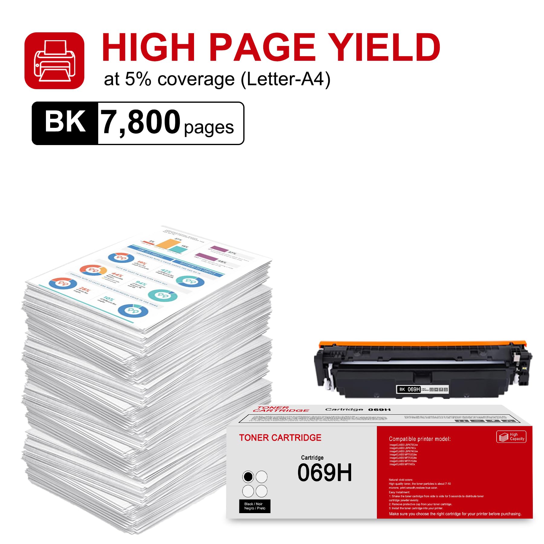 3 Pack 069H 5098C001 Black Toner Cartridge 069H 5098C001 Compatible 5098C001 Replacement for Canon imageCLASS LBP673Cdw LBP674Cx LBP674Cdw MF752Cdw MF753Cdw MF751Cdw MF756Cx Printer