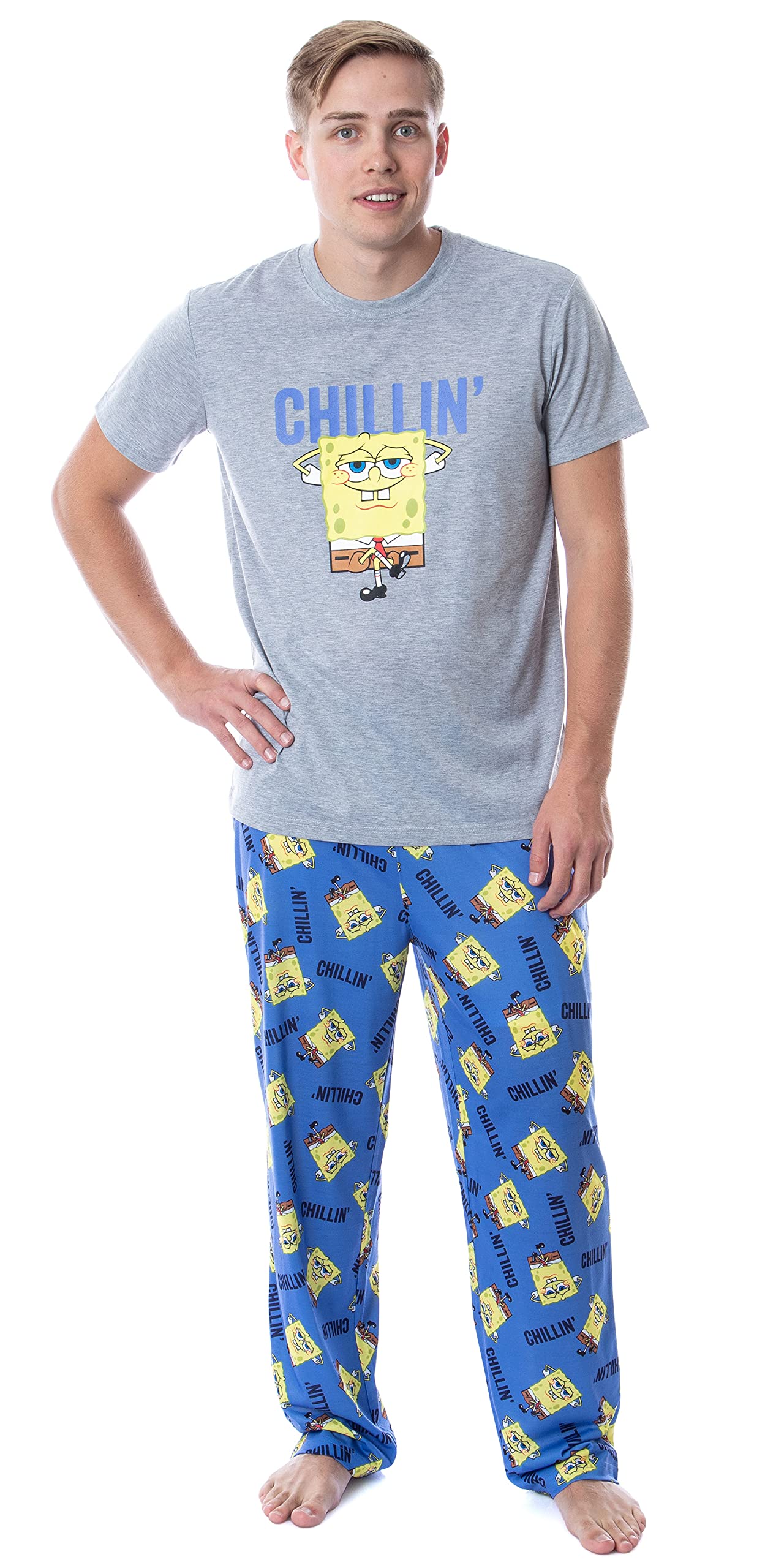 Nickelodeon SpongeBob SquarePants Mens' Chillin' Sleep Pajama Set (Large) Multicolored