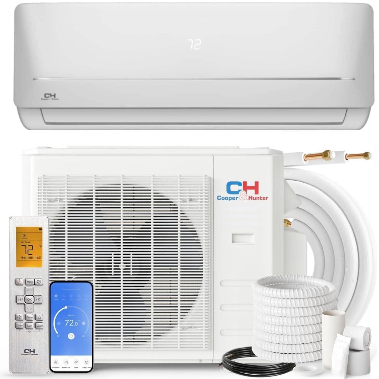 Cooper & Hunter MIA Series, Mini Split Air Conditioner and Heater, 6,000 BTU, 115V, 21.5 SEER2, Wall Mount Ductless Inverter Heat Pump System, Including 16ft Installation kit