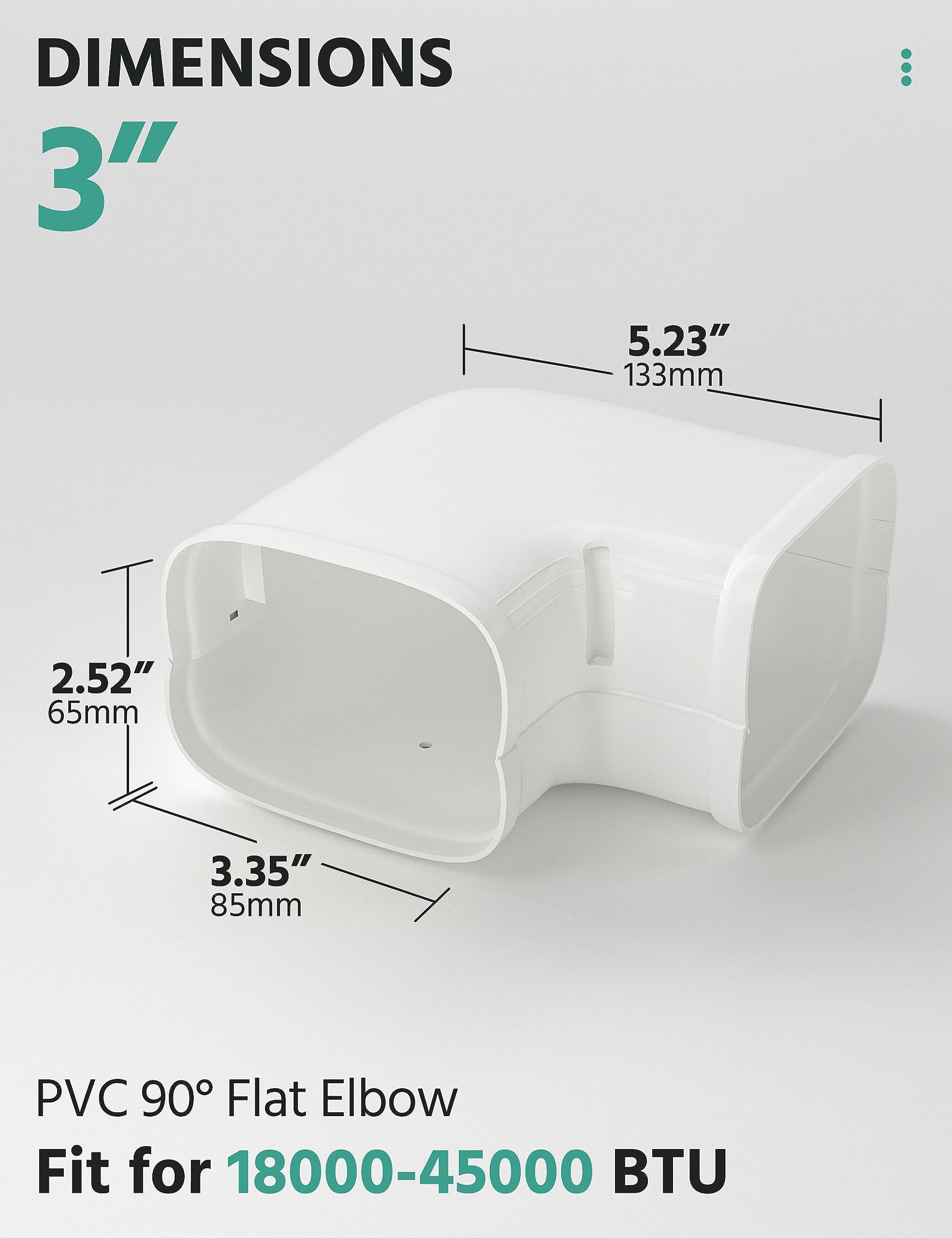 mensaosao 3" W 90° Flat Elbow, Level Bend Cover, Decorative PVC Line Set Cover Kit Parts Accessories for Ductless Mini Split Air Conditioners, Central AC and Heat Pumps