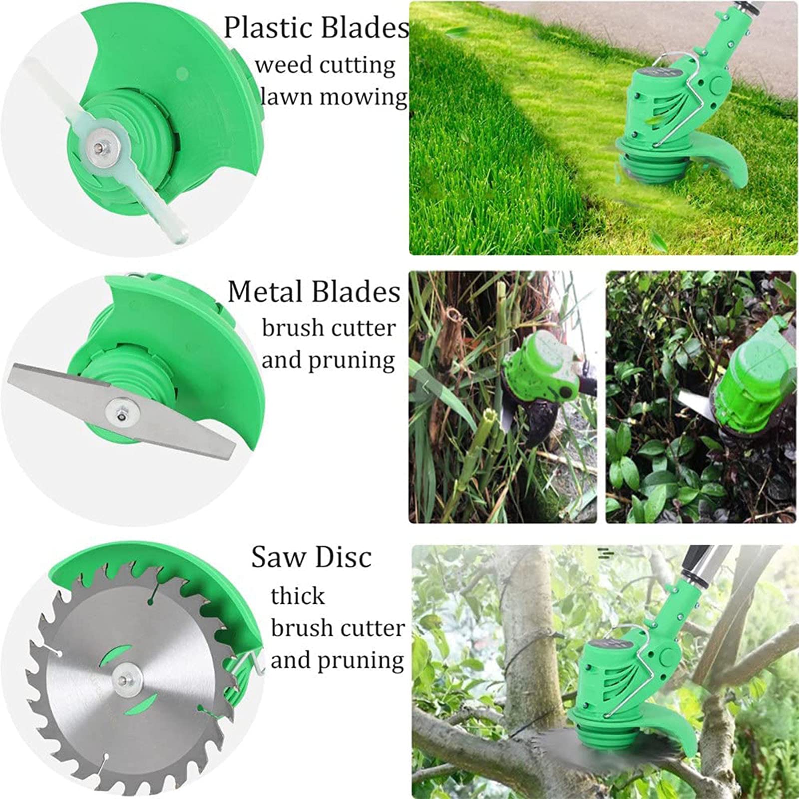 HLCUI Grass Trimmer Cordless Electric String Trimmer Edger Lawn Mower Grass Brush Cutter Kit, Pruning Cutter Garden Tools with 24V Batteries & Replace Blade for Lawn Care,A,2 Batteries