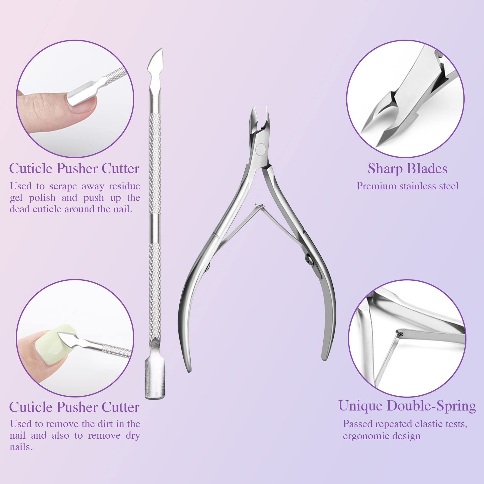 13 in 1 Nail File Set, Nail File and Buffer, Double Sided 100/180 Grit Nail Files, Mery Board, Cuticle Nippers, Cuticle Pusher, Cuticle Peeler, Cleaning Brush, Professional Manicure Tools(Purple)