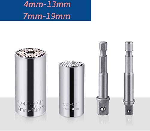 Stocking Stuffers Universal Socket-Multi-function Tools Socket Set,Power Drill Adapter, Steel Super Universal Socket Grip Gadgets for Men,Husband,Boyfriend 1/4- 3/4 (7mm-19mm) & 5/32"-1/2"(4mm-13mm)