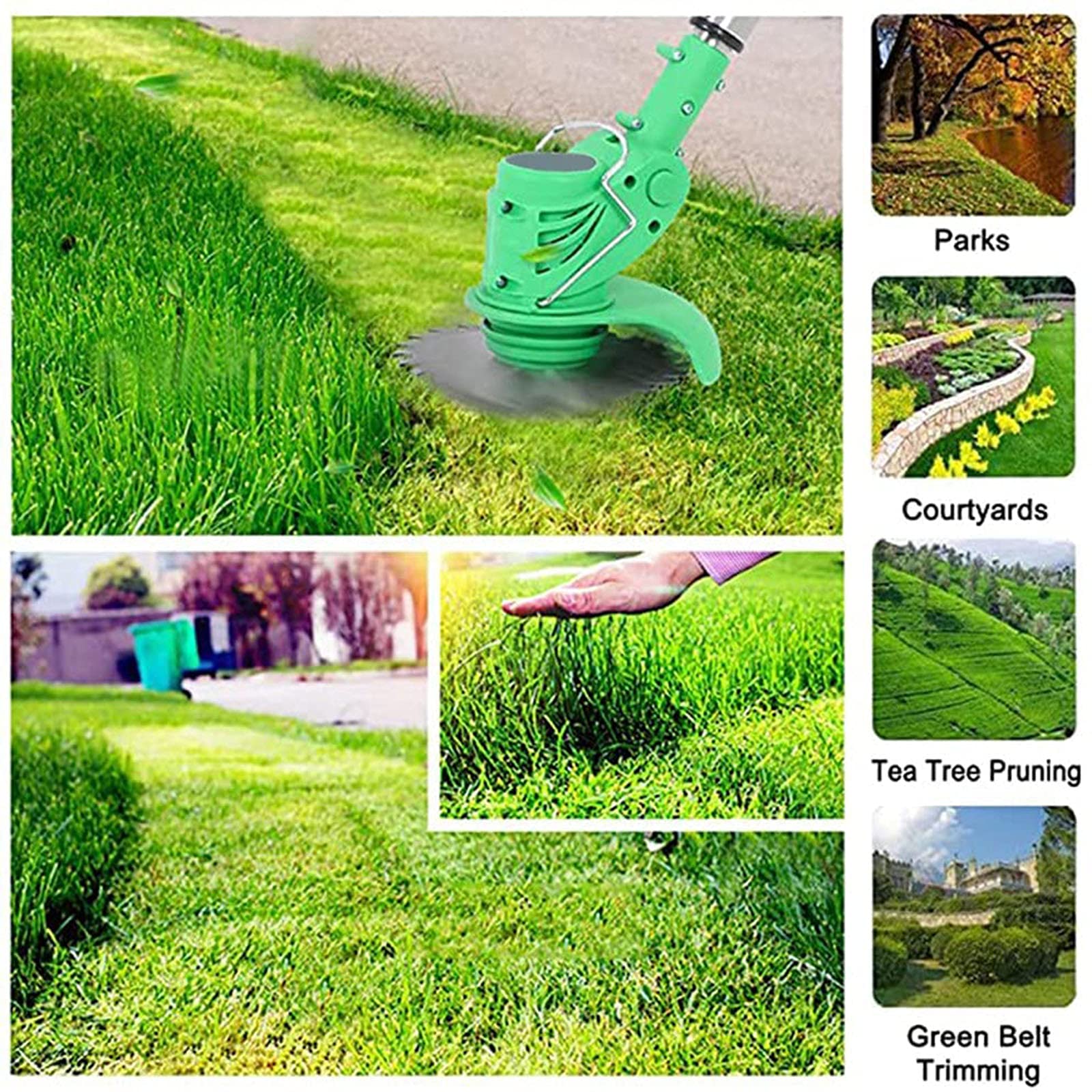 HLCUI Grass Trimmer Cordless Electric String Trimmer Edger Lawn Mower Grass Brush Cutter Kit, Pruning Cutter Garden Tools with 24V Batteries & Replace Blade for Lawn Care,A,2 Batteries