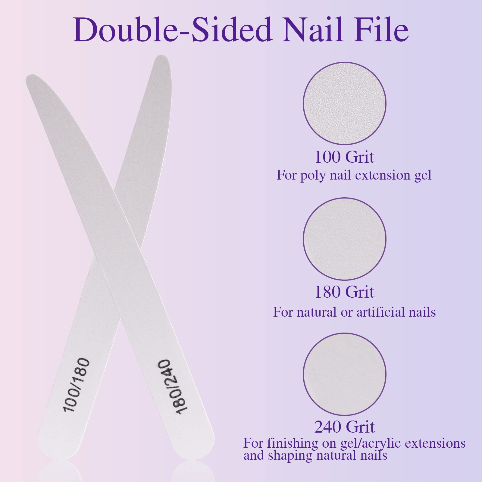 13 in 1 Nail File Set, Nail File and Buffer, Double Sided 100/180 Grit Nail Files, Mery Board, Cuticle Nippers, Cuticle Pusher, Cuticle Peeler, Cleaning Brush, Professional Manicure Tools(Purple)