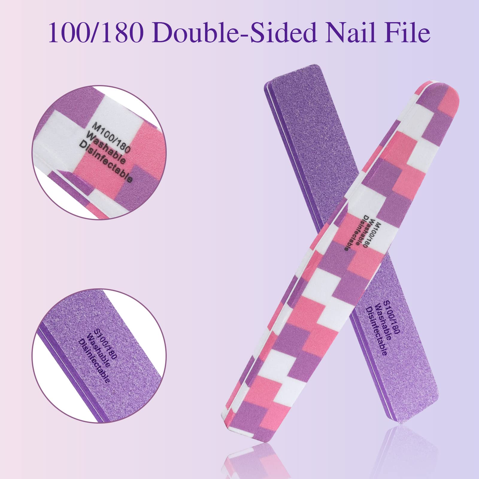 13 in 1 Nail File Set, Nail File and Buffer, Double Sided 100/180 Grit Nail Files, Mery Board, Cuticle Nippers, Cuticle Pusher, Cuticle Peeler, Cleaning Brush, Professional Manicure Tools(Purple)