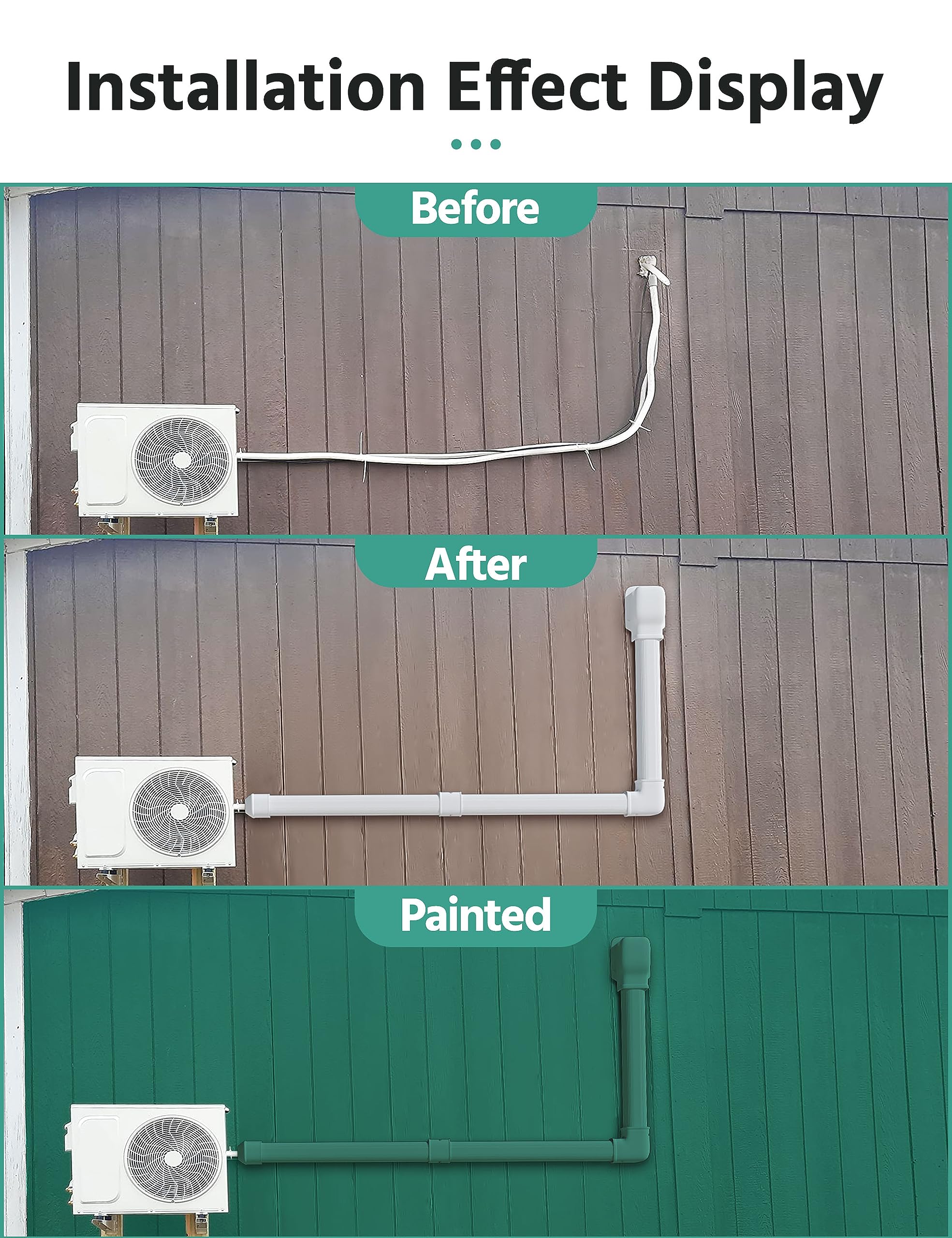 mensaosao 3" W 90° Flat Elbow, Level Bend Cover, Decorative PVC Line Set Cover Kit Parts Accessories for Ductless Mini Split Air Conditioners, Central AC and Heat Pumps
