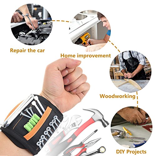 JIANYI Magnetic Wristband with 15 Strong Magnets for Holding Screws, Nails, Drill Bits, Bolts, Tools - Best Unique Gift for Men, DIY Handyman, Father/Dad, Husband, Boyfriend, Him, Women