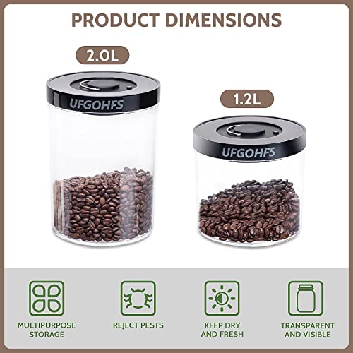 UFGOHFS Vacuum Coffee Canister Coffee Bean Storage Vacuum Seal Containers Airtight Coffee Container Airtight Food Storage Containers Coffee Vacuum Canister Coffee Containers 2.0 Liter Black