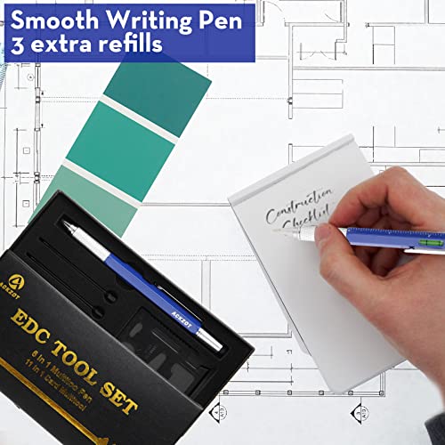 Gift for Men, Multitool Pen + Card Tool, Stocking Stuffers for Him Dad Husband Boyfriend, Ballpoint Pen with Screwdrivers / Ruler / Spirit Level / Stylus, Gift Box