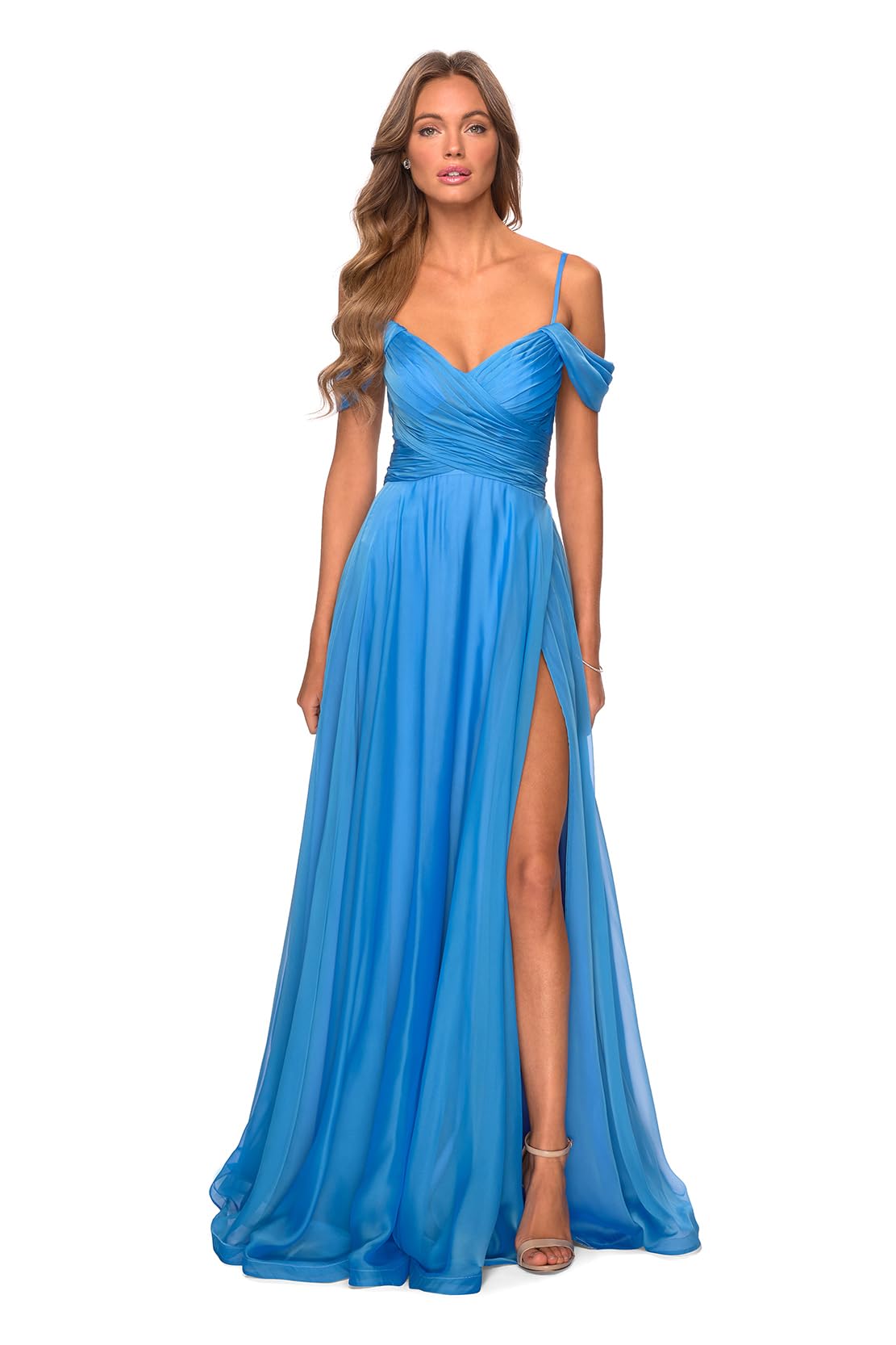 Spaghetti Straps Bridesmaid Dresses Red Long Chiffon V Neck Formal Evening Dress with Pockets Size 14
