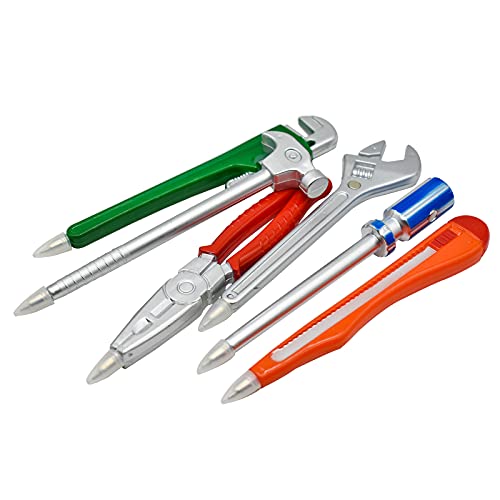 Maydahui 6PCS Tool Ballpoint Pens Black Ink Hardware Shape Pen Pipe Wrench Pincer Pliers Art Knife Spanner Hammer Screwdriver Design for Boys Worker Craftsman