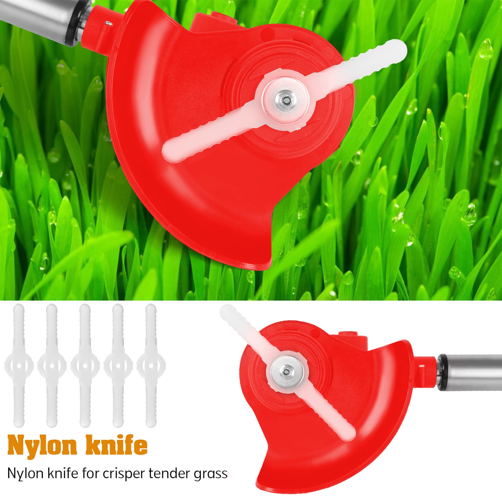 Electric Grass Trimmer, Powerful Motor Full Functional String Trimmer Cordless Weed Eater Telescopic Rod Multi-Purpose Lawn Mower 12V 2000mAh Battery 450W Brush Cutter for Garden (Red)