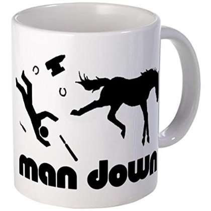 Demon Decal Mug - man down horseshoer Mugs - 15 Ounce Ceramic White Coffee/Tea Cup "