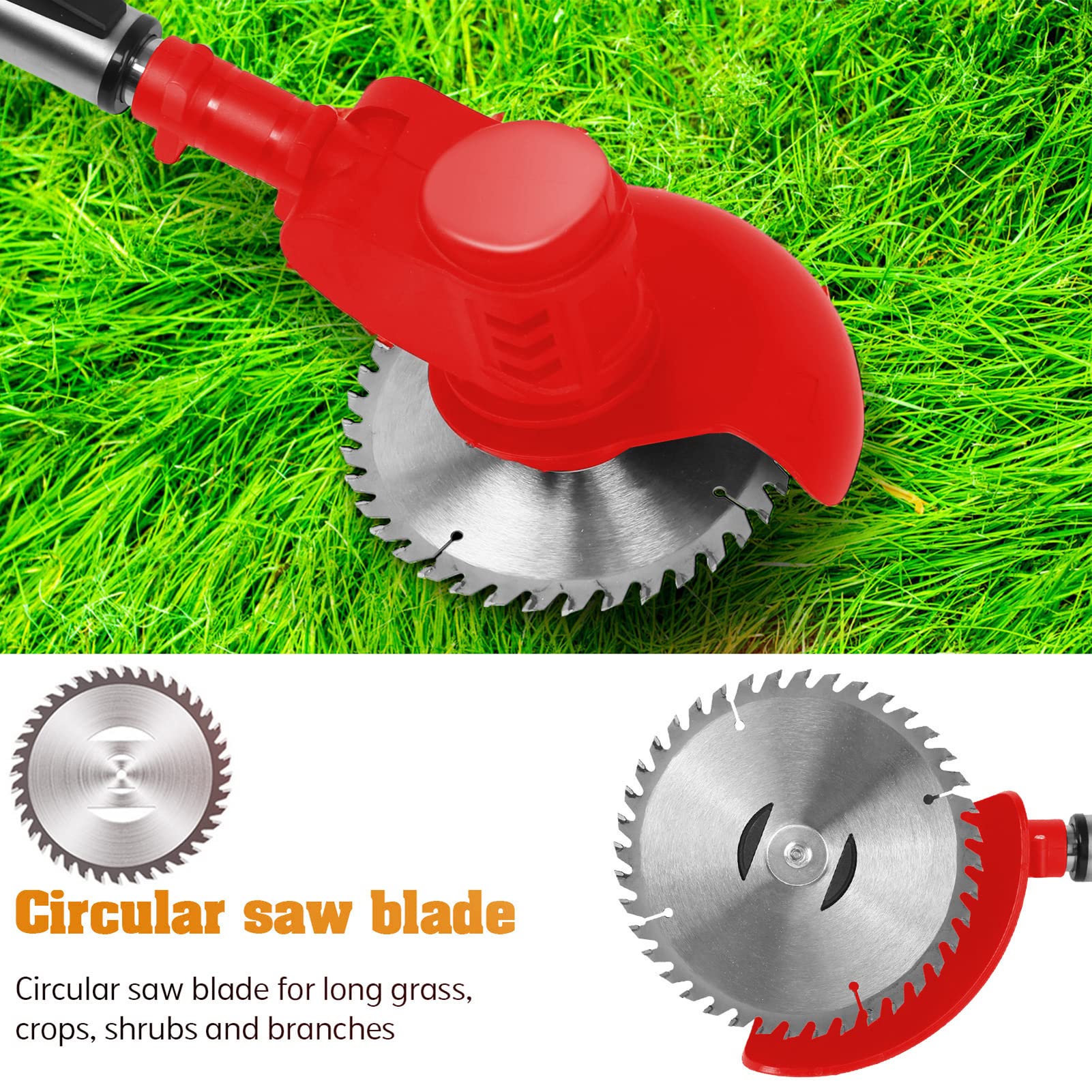 Electric Grass Trimmer, Powerful Motor Full Functional String Trimmer Cordless Weed Eater Telescopic Rod Multi-Purpose Lawn Mower 12V 2000mAh Battery 450W Brush Cutter for Garden (Red)