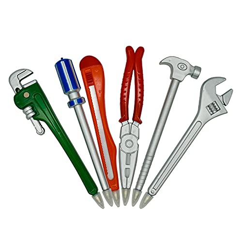 Maydahui 6PCS Tool Ballpoint Pens Black Ink Hardware Shape Pen Pipe Wrench Pincer Pliers Art Knife Spanner Hammer Screwdriver Design for Boys Worker Craftsman