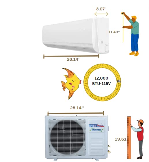 TUTTOKOOL 12000 BTU Wifi Enabled 20 SEER2 Cools Up to 550 Sq.Ft 110-120V Energy Efficient Mini Split Air Conditioner & Heater Ductless Inverter System, with 1 Ton Heat Pump