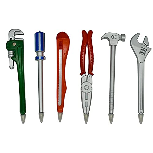 Maydahui 6PCS Tool Ballpoint Pens Black Ink Hardware Shape Pen Pipe Wrench Pincer Pliers Art Knife Spanner Hammer Screwdriver Design for Boys Worker Craftsman