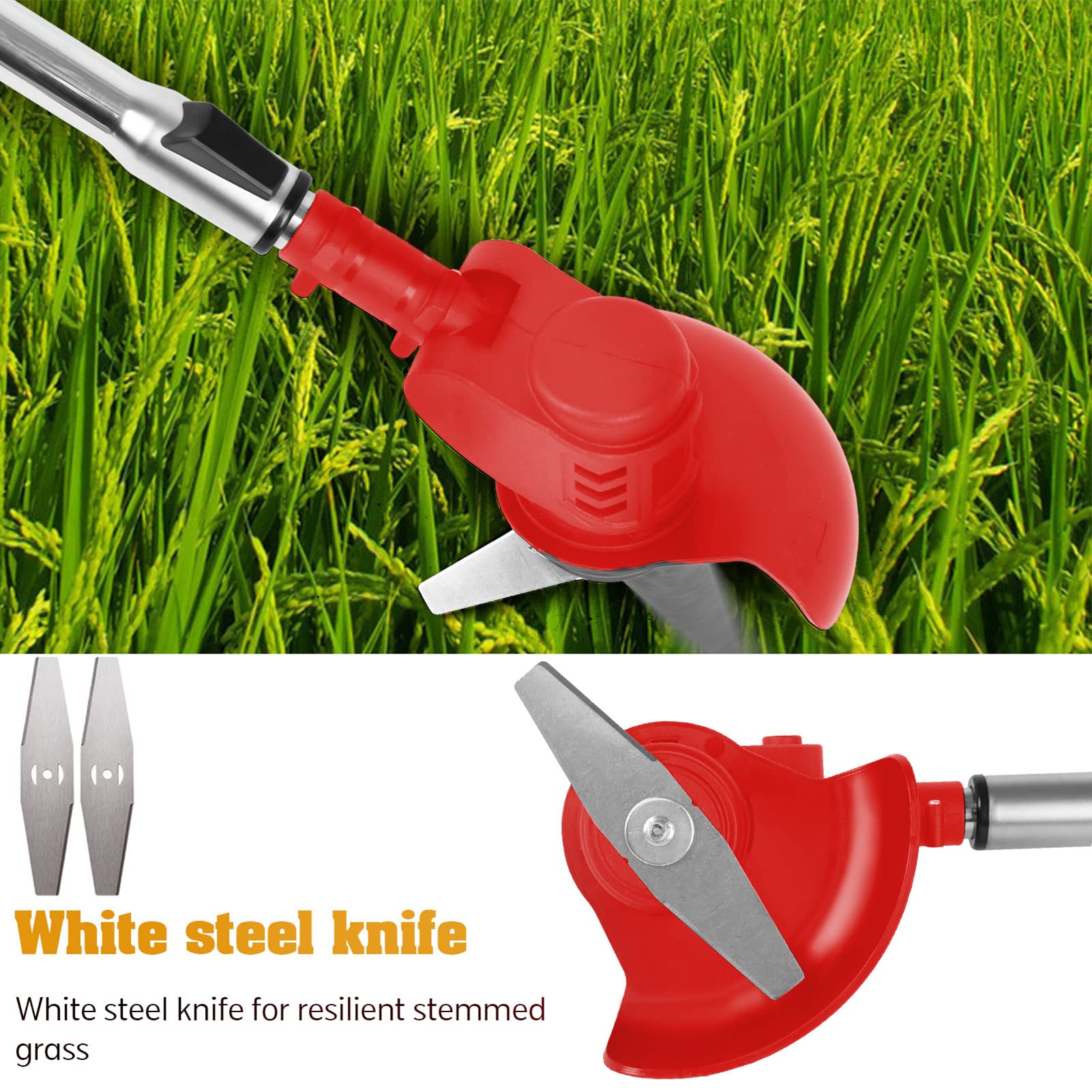 Electric Grass Trimmer, Powerful Motor Full Functional String Trimmer Cordless Weed Eater Telescopic Rod Multi-Purpose Lawn Mower 12V 2000mAh Battery 450W Brush Cutter for Garden (Red)