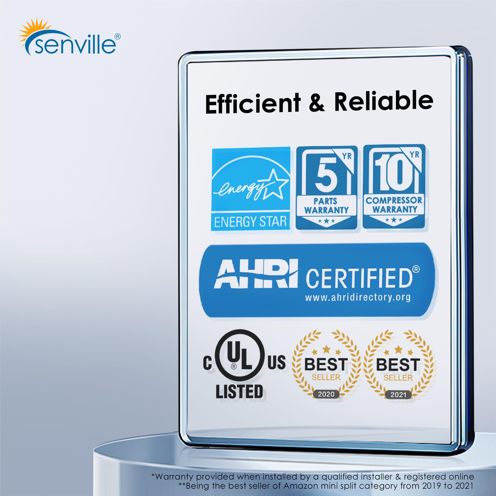 Senville AURA Series Mini Split Air Conditioner Inverter Heat Pump, 9000 BTU, Works with Alexa, Energy Star, White