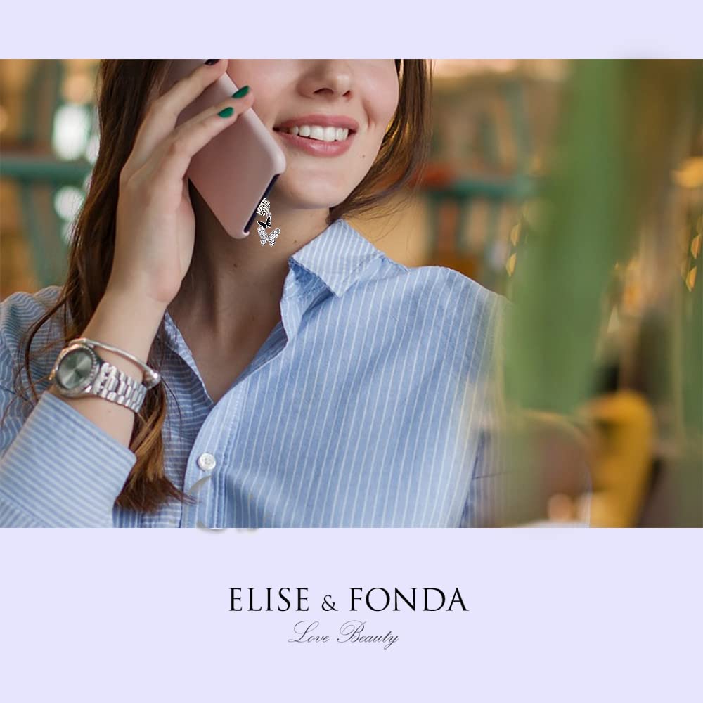 ELISE & FONDA CP553 USB Charging Port Crystal Anti Dust Plug Little Butterfly Phone Charm for iPhone 13/12/11/ XS MAX/XR/X/8 Plus/7/6S/8/SE iPad iPod (Black & White)