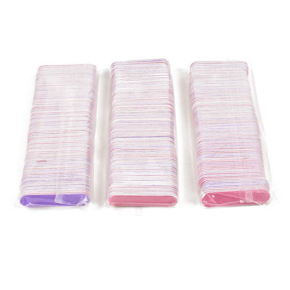 VIOCIWUO Mini Nail File Bulk 300Pcs (180/240 Grit), Disposable Nail Files Double Sided Emery Boards Home or Professional Manicure Tools(Purple and Pink)