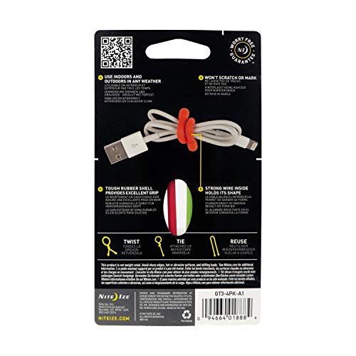 Nite Ize GT3-4PK-A1 Original Gear, Reusable Rubber Twist Tie, Made in The USA, 3-Inch, 3" - 4-Pack, Colors May Vary, 4 Count