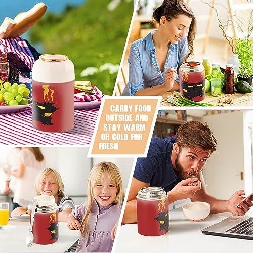 CUPADA Cat Scratch Surface Food Jar, Cute Cartoon Funny Insulated Hot Food Jars Vacuum 17OZ with Folding Spoon for Work Trip Picnic Camping
