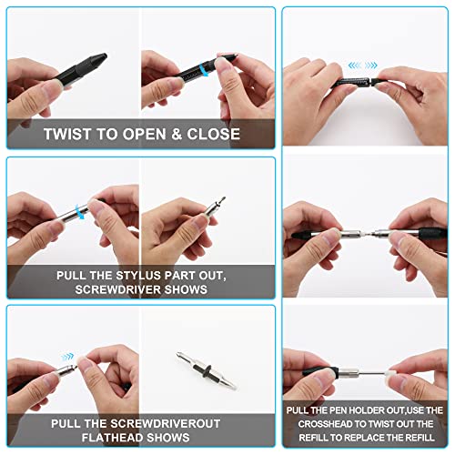 Tools for Men,Cool Gadgets,2 Pack 9 in 1 Multitool Pen Set with LED Light, Touchscreen Stylus, Ruler, Level, Bottle Opener,Flathead, and Ballpoint Pen(Black)