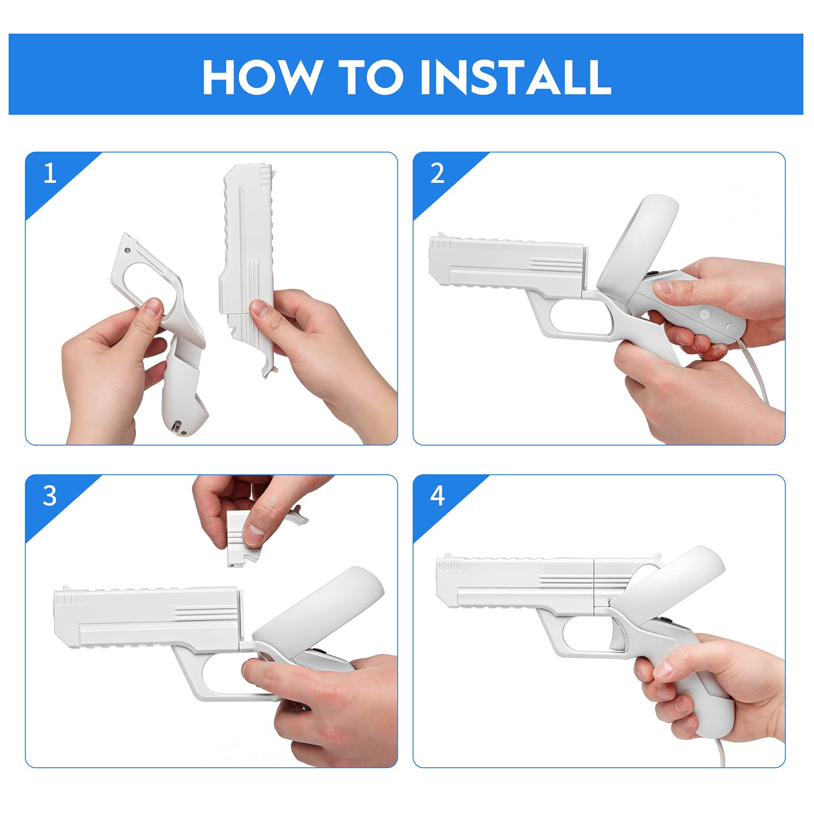 YRXVW Weighted PistoI Grip VR Stock Controller Accessories for Oculus Quest 2, Controller Grips, Enhanced FPS Games Experience Holding Feels, Anti Slip Handle Shell Cover Protector-White
