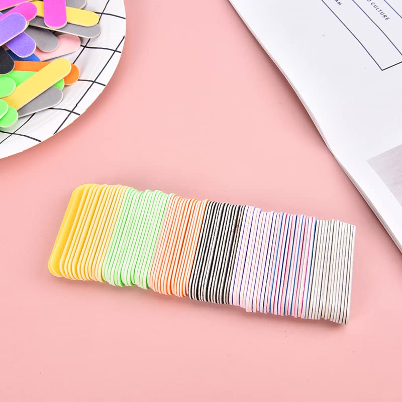XIDAJIE 100pcs Colorful Mini Nail Files Bulk, Disposable Double Sided Emery Boards Nail Art Tool Manicure Pedicure Tools for Home Salon Use