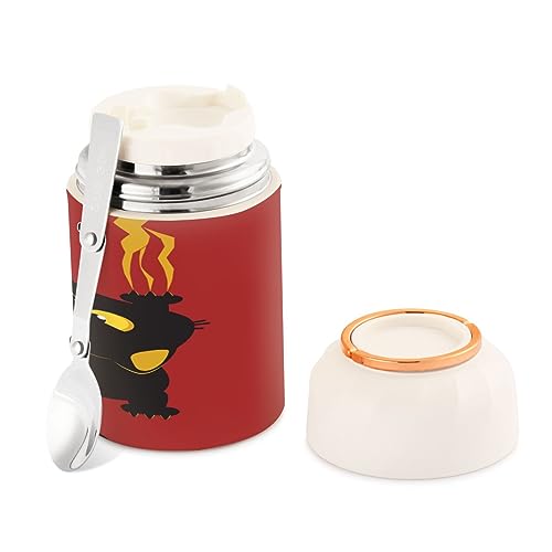 CUPADA Cat Scratch Surface Food Jar, Cute Cartoon Funny Insulated Hot Food Jars Vacuum 17OZ with Folding Spoon for Work Trip Picnic Camping