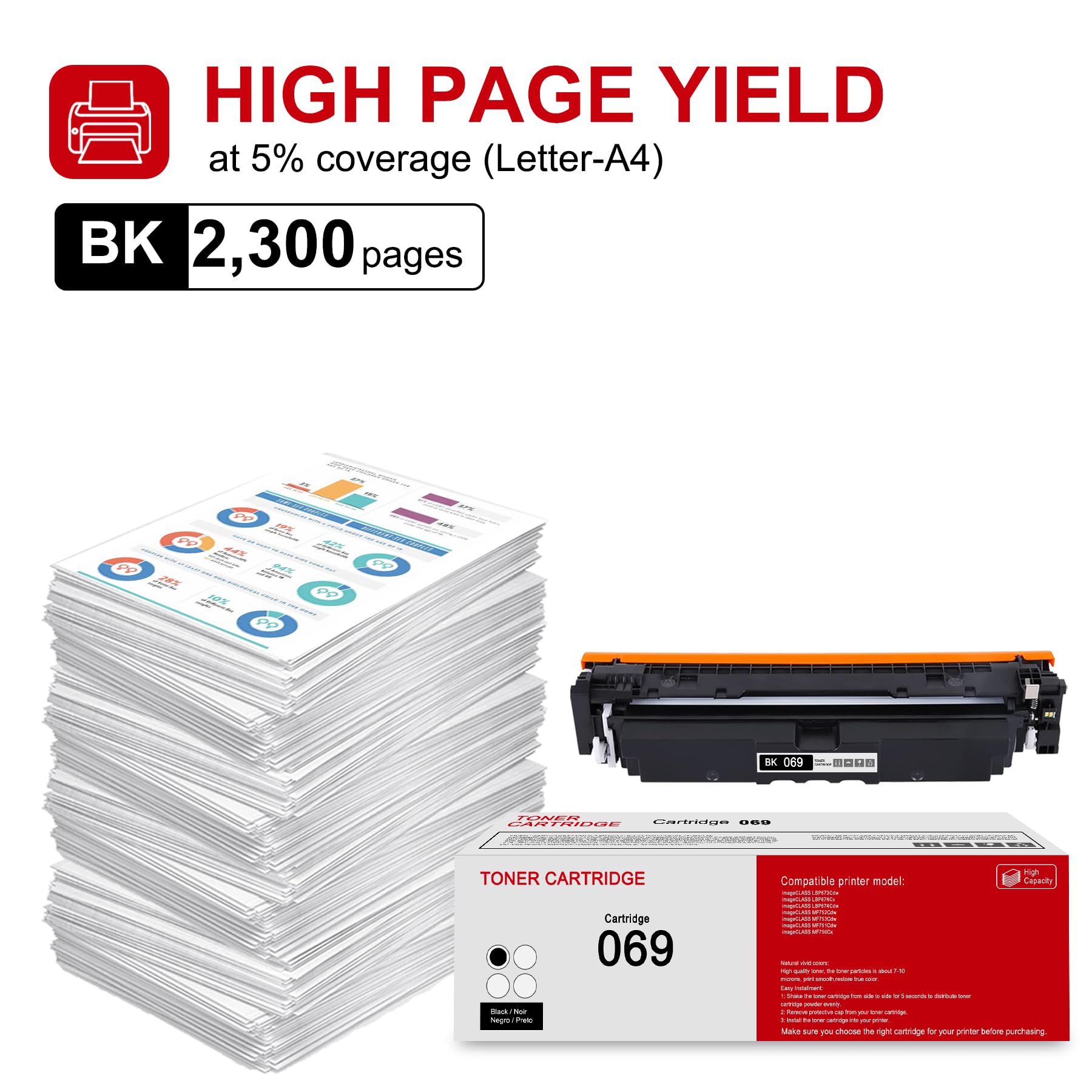 3 Pack 069 5094C001 Black Toner Cartridge 069 5094C001 Compatible 5094C001 Replacement for Canon imageCLASS LBP673Cdw LBP674Cx LBP674Cdw MF752Cdw MF753Cdw MF751Cdw MF756Cx Printer