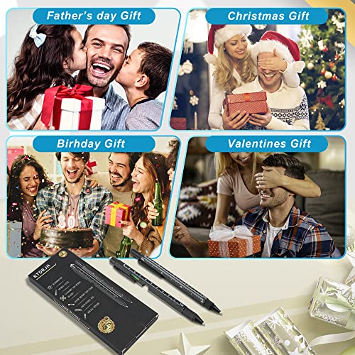 Tools for Men,Cool Gadgets,2 Pack 9 in 1 Multitool Pen Set with LED Light, Touchscreen Stylus, Ruler, Level, Bottle Opener,Flathead, and Ballpoint Pen(Black)
